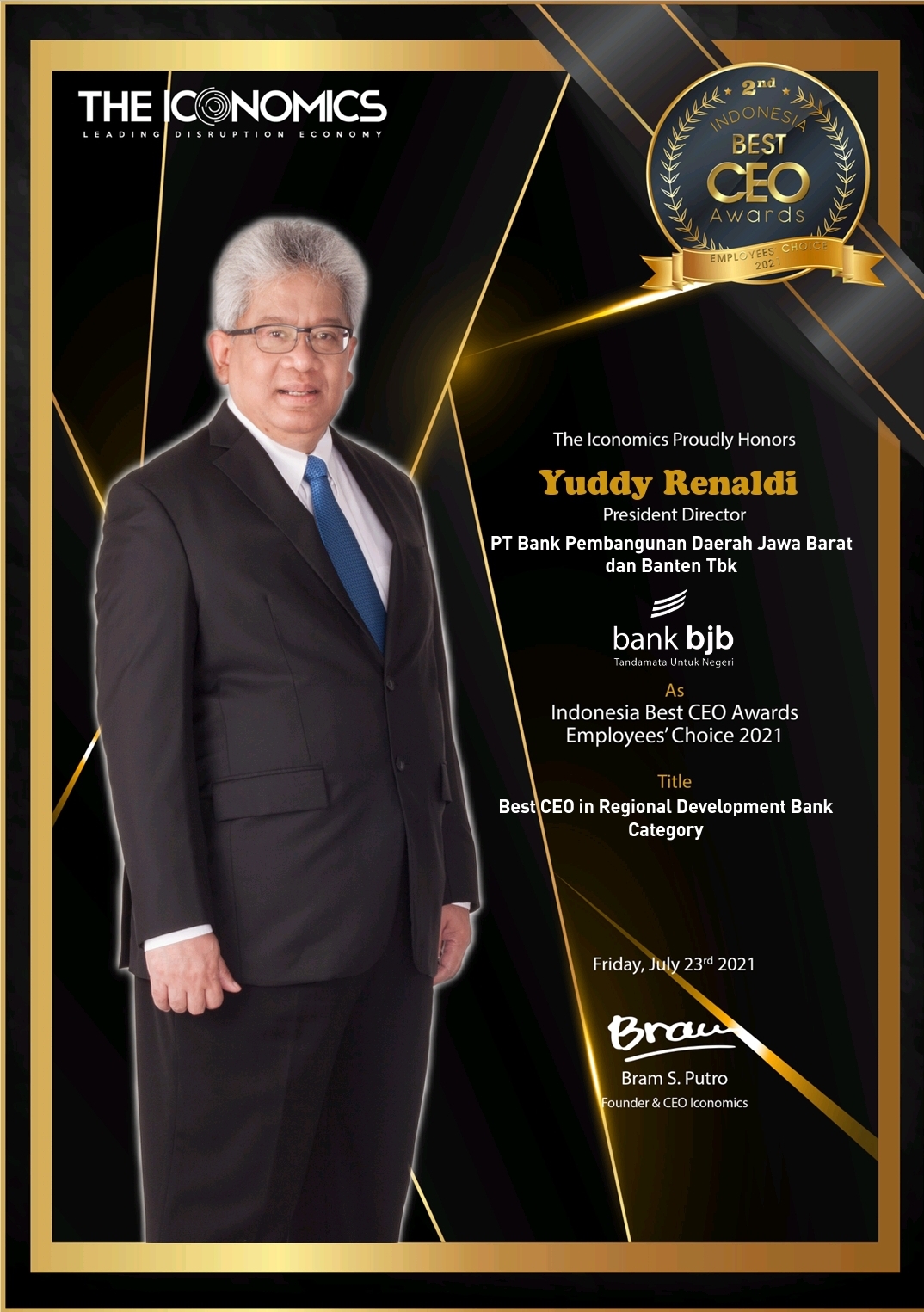 Dirut bank bjb Yuddy Renaldi Raih Penghargaan CEO Terbaik BPD di ...